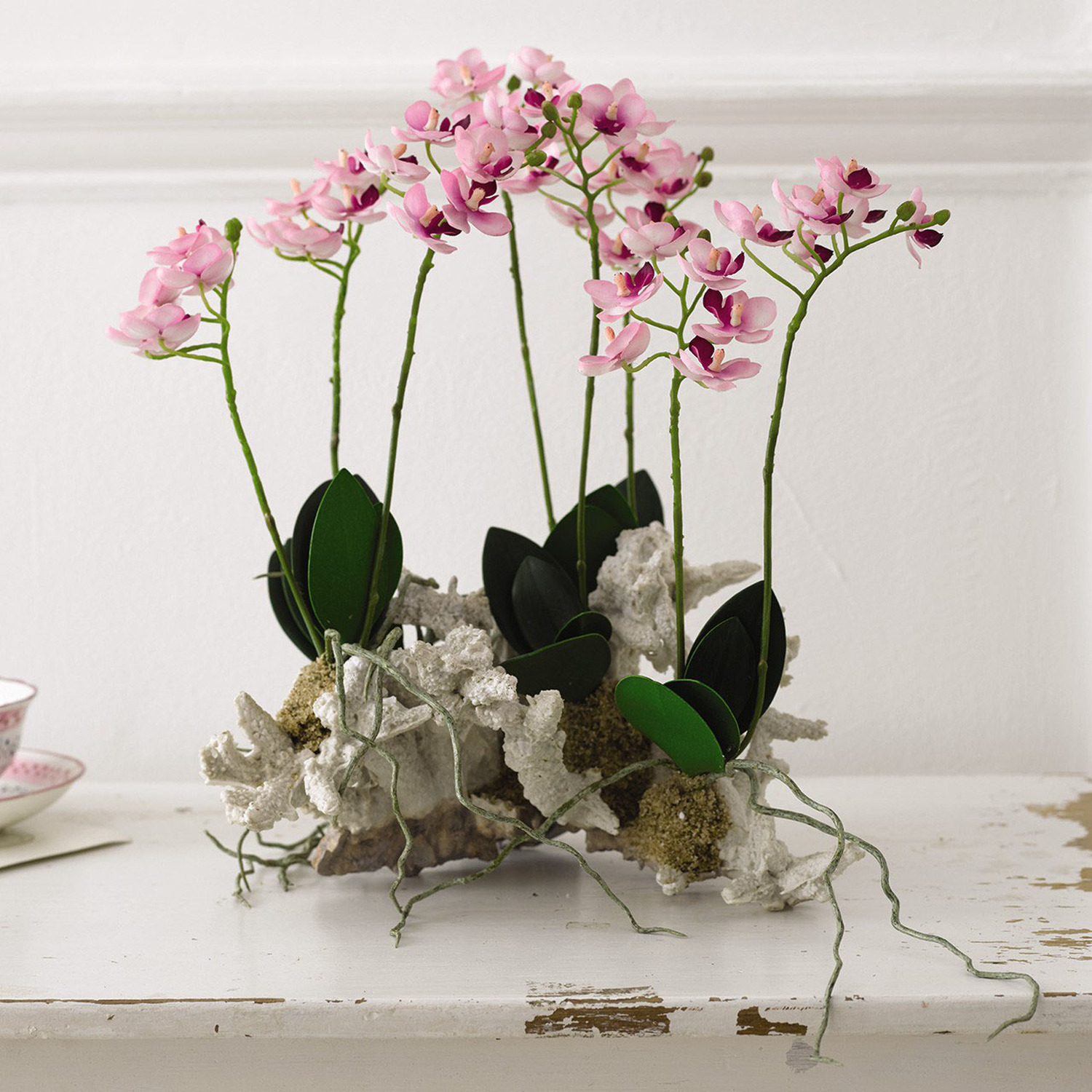 Artificial Pink Phalaenopsis Orchid Plant on Coral