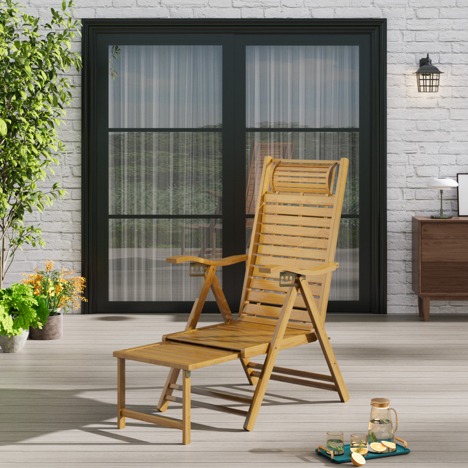 Bamboo Foldable Recliner with Retractable Footrest