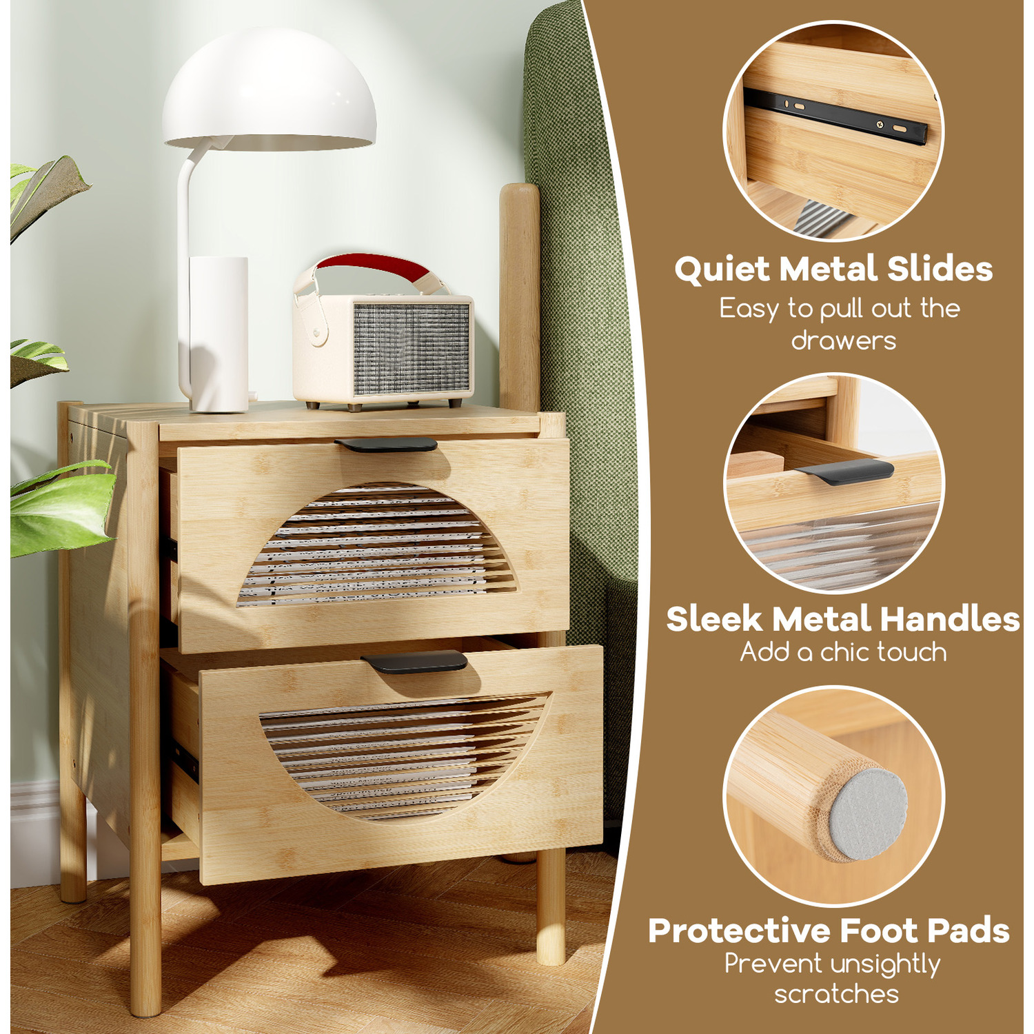 Bamboo Nightstand Bedside Table