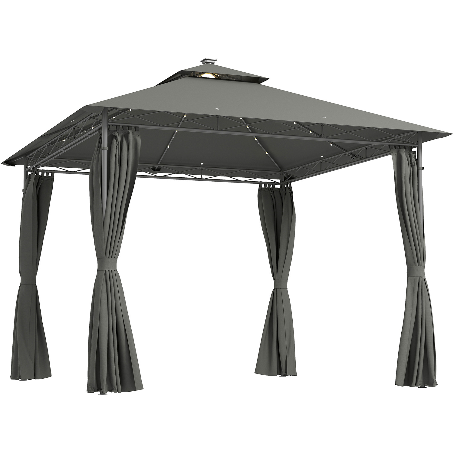 Outsunny 3 x 3 m Double Roof Garden Gazebo with Curtains