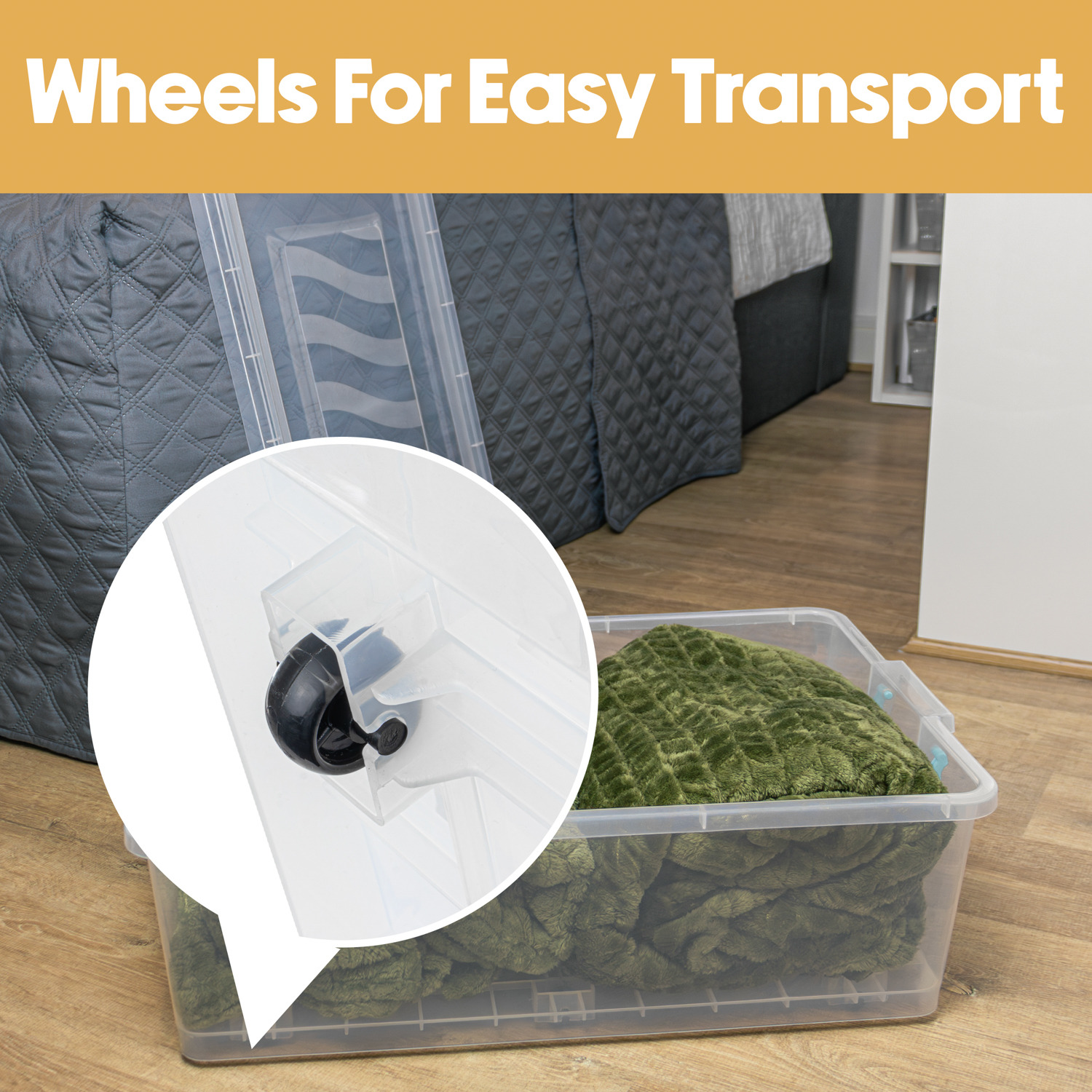 Set of 4 Plastic Clip Lidded Underbed Storage Box
