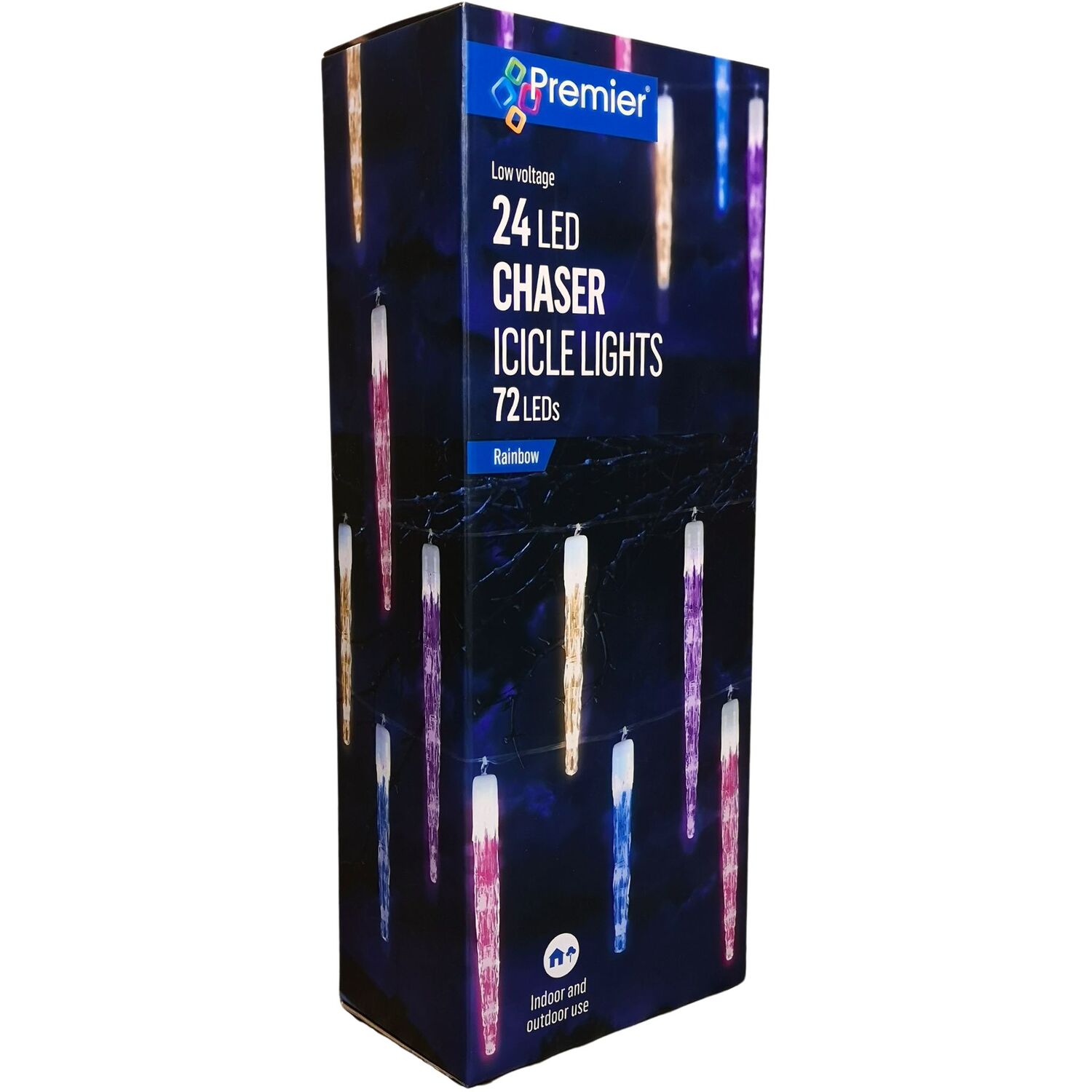 72 LED 24 Icicle Shape Christmas Chaser Lights in Rainbow