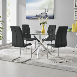 Selina Chrome Round Glass Dining Table With Four Murano Chairs Set