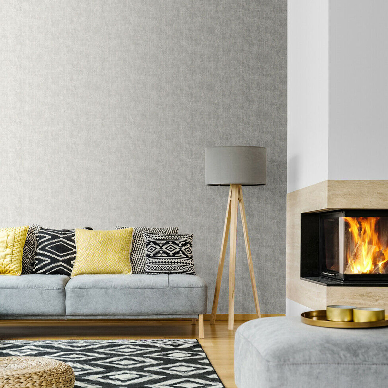 Linen Effect Texture Silver Grey Slight Metallic Fabric Effect Wallpaper