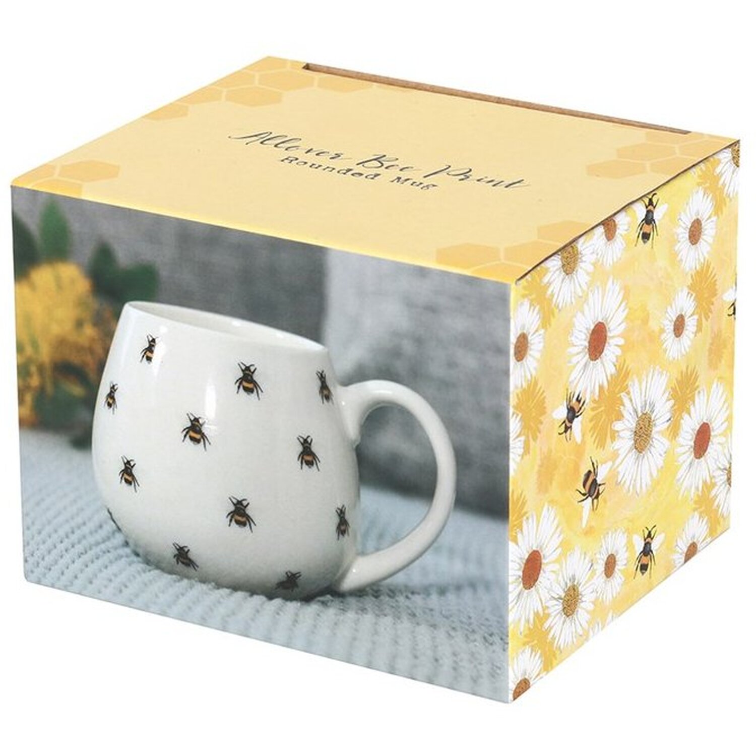 Bee Print Rounded Mug with Sweet Illustration