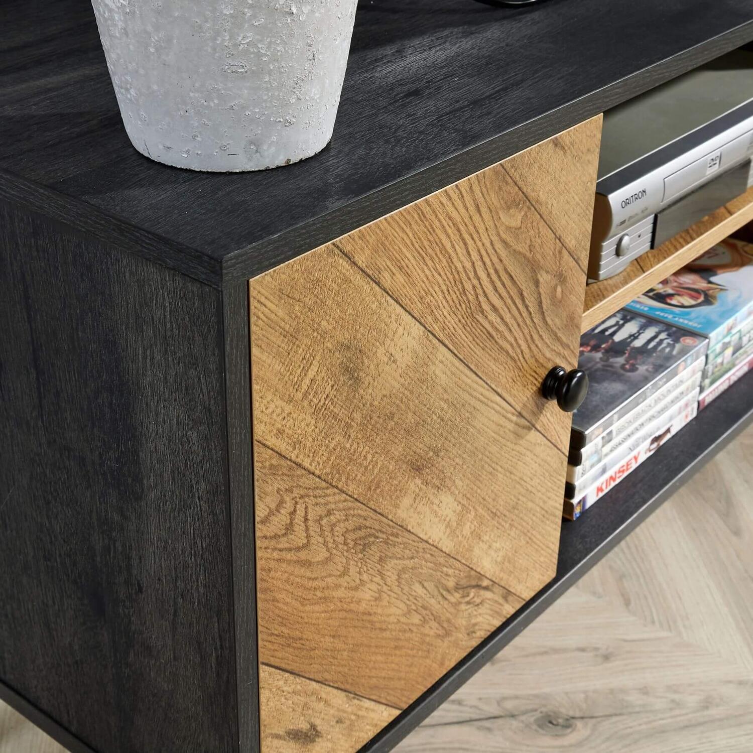 Home Source Dallas 2 Door Herringbone TV Stand Storage Unit