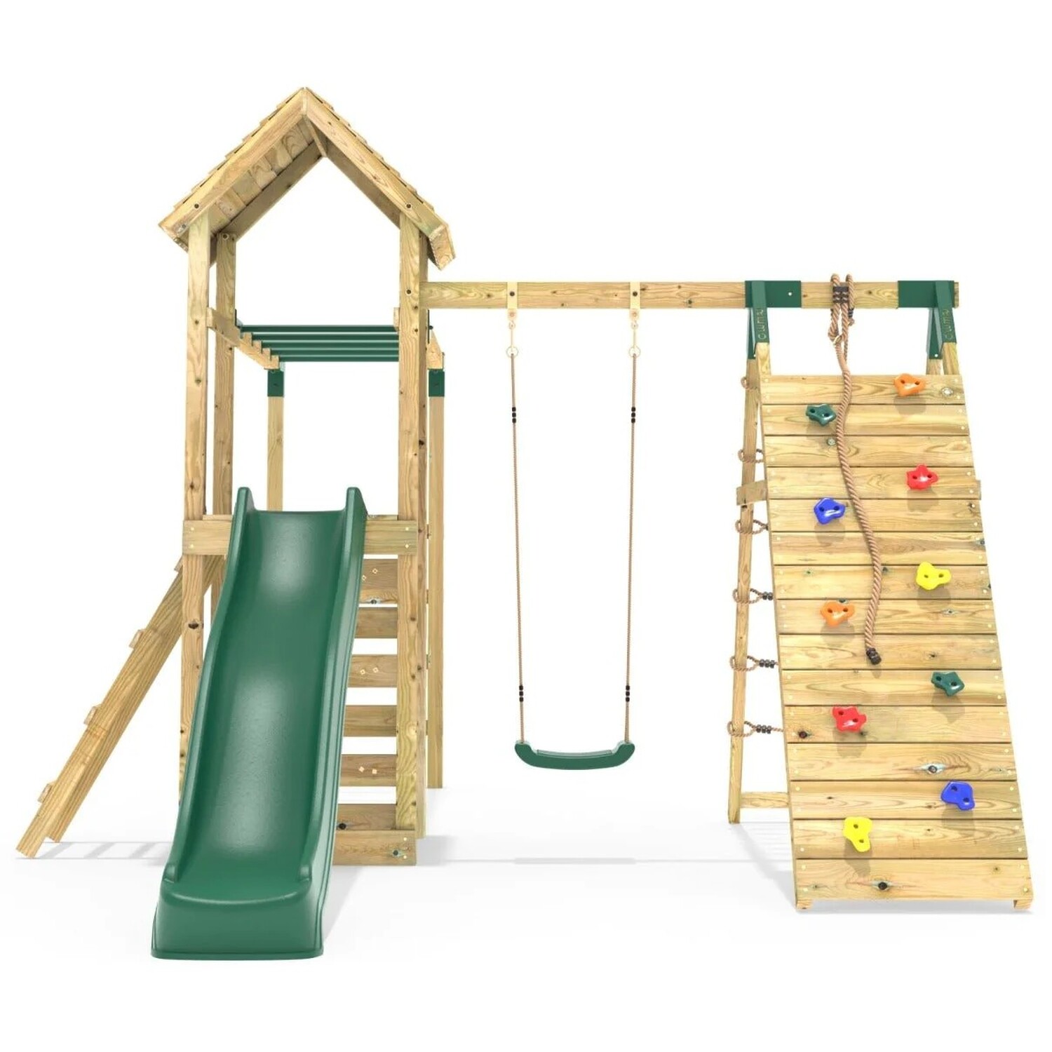 Wooden Climbing Frame with Swing, Climbing Wall, Monkeybars and Slide