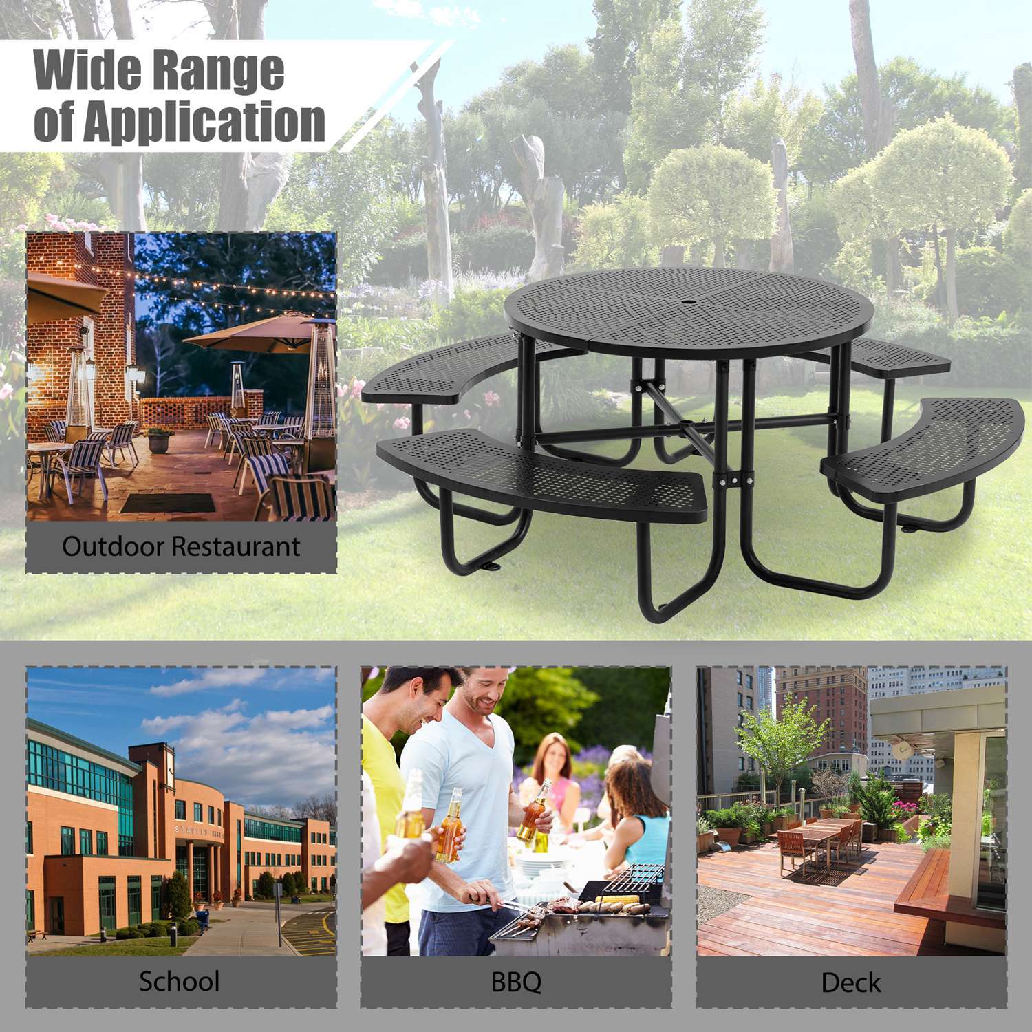 BIRCHTREE Metal Picnic Table Round