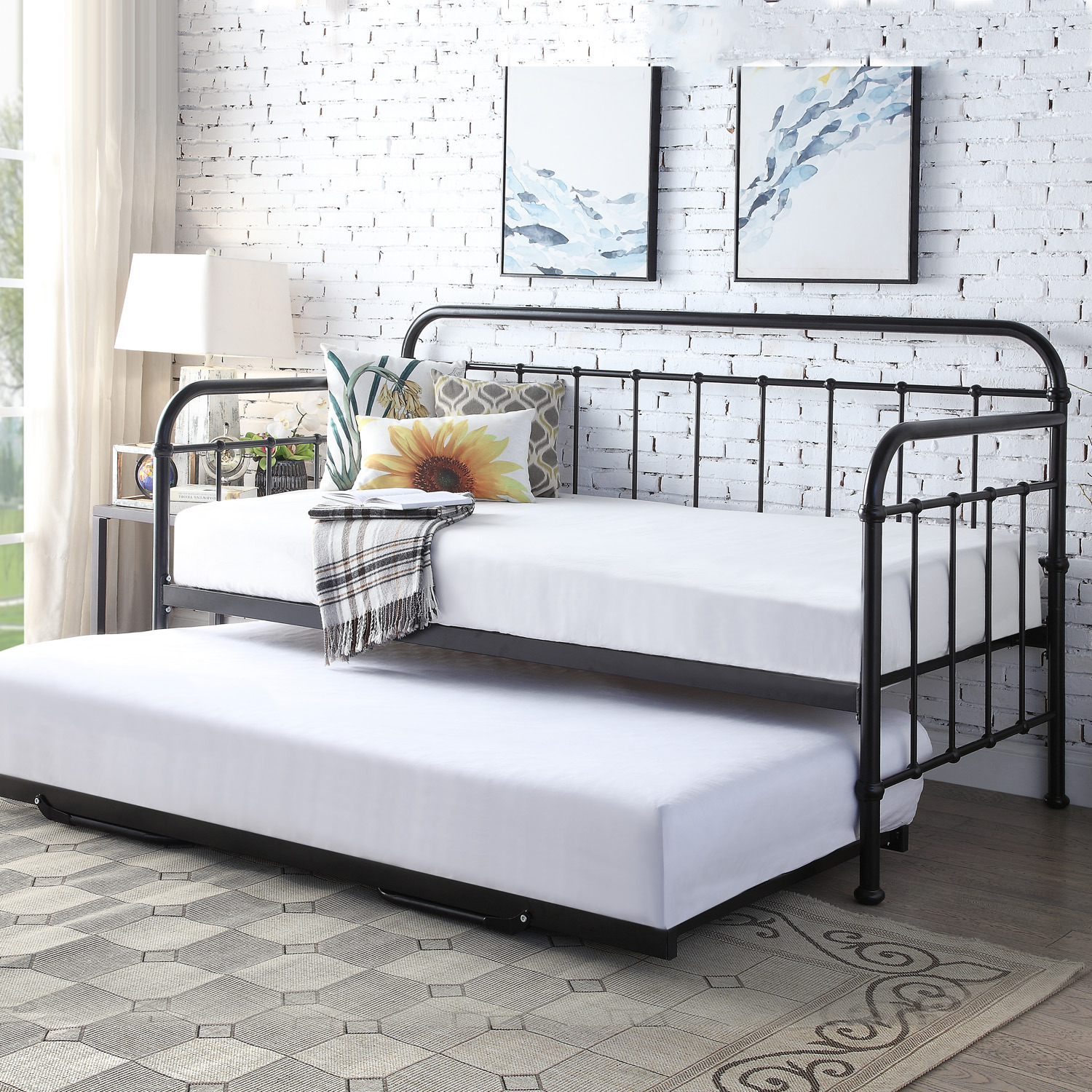 Ickleford Industrial Metal Day Bed Frame with Trundle