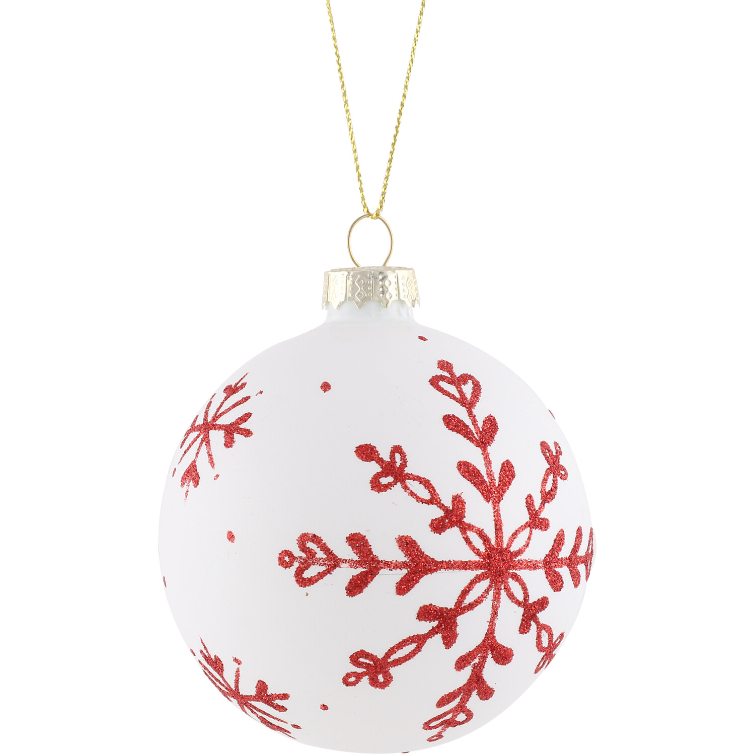 Matte Red and White Snowflake Bauble