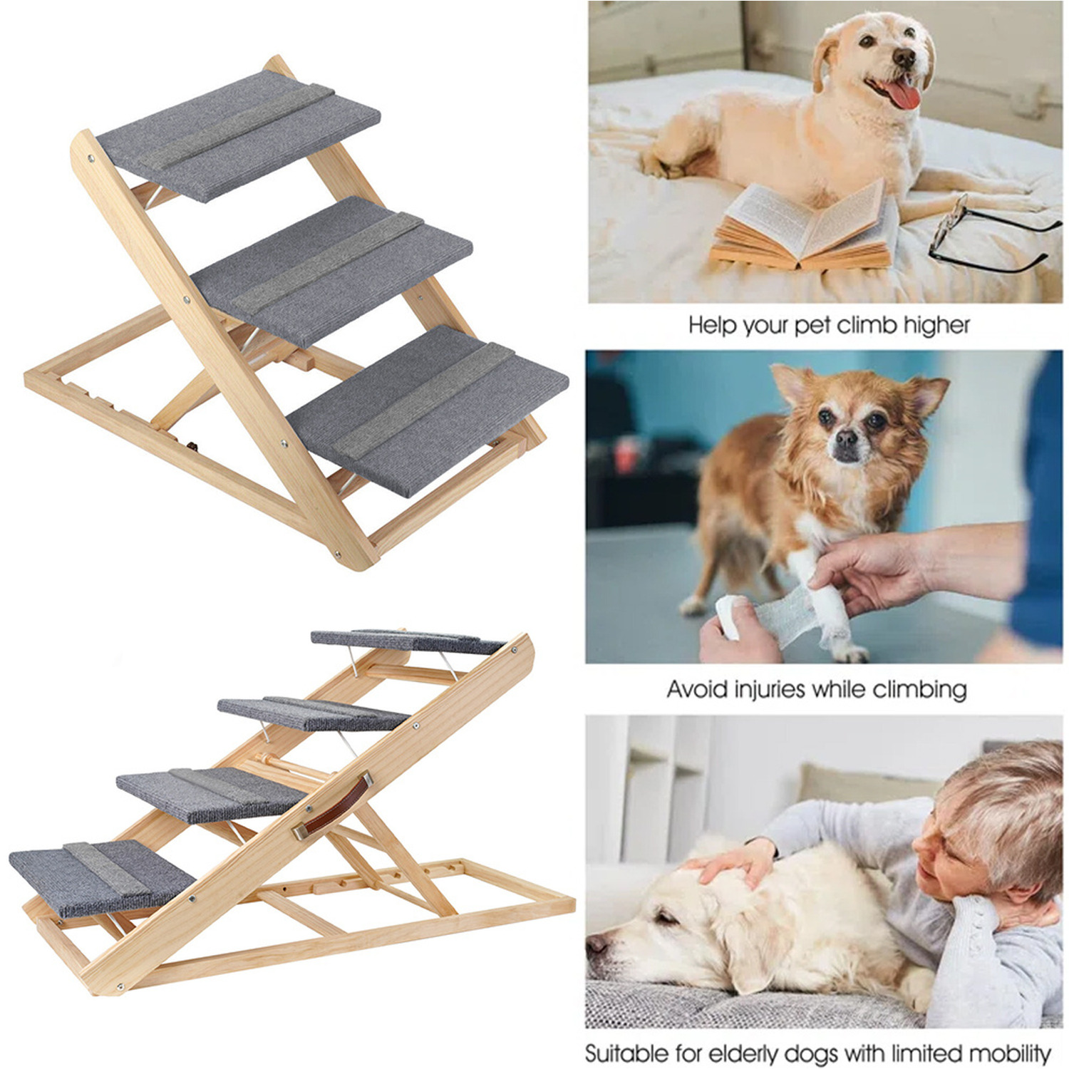 3-Step Foldable Wooden Pet Stair