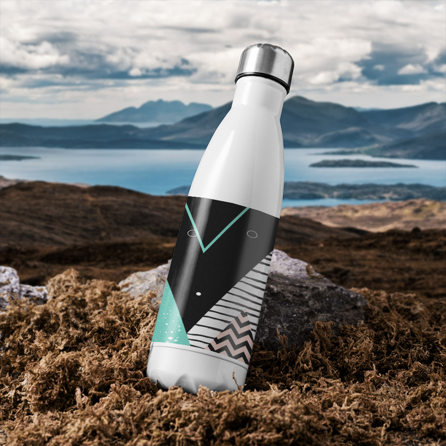 Triangles Circles Zig Zag Patterns Stainless Steel Bottle