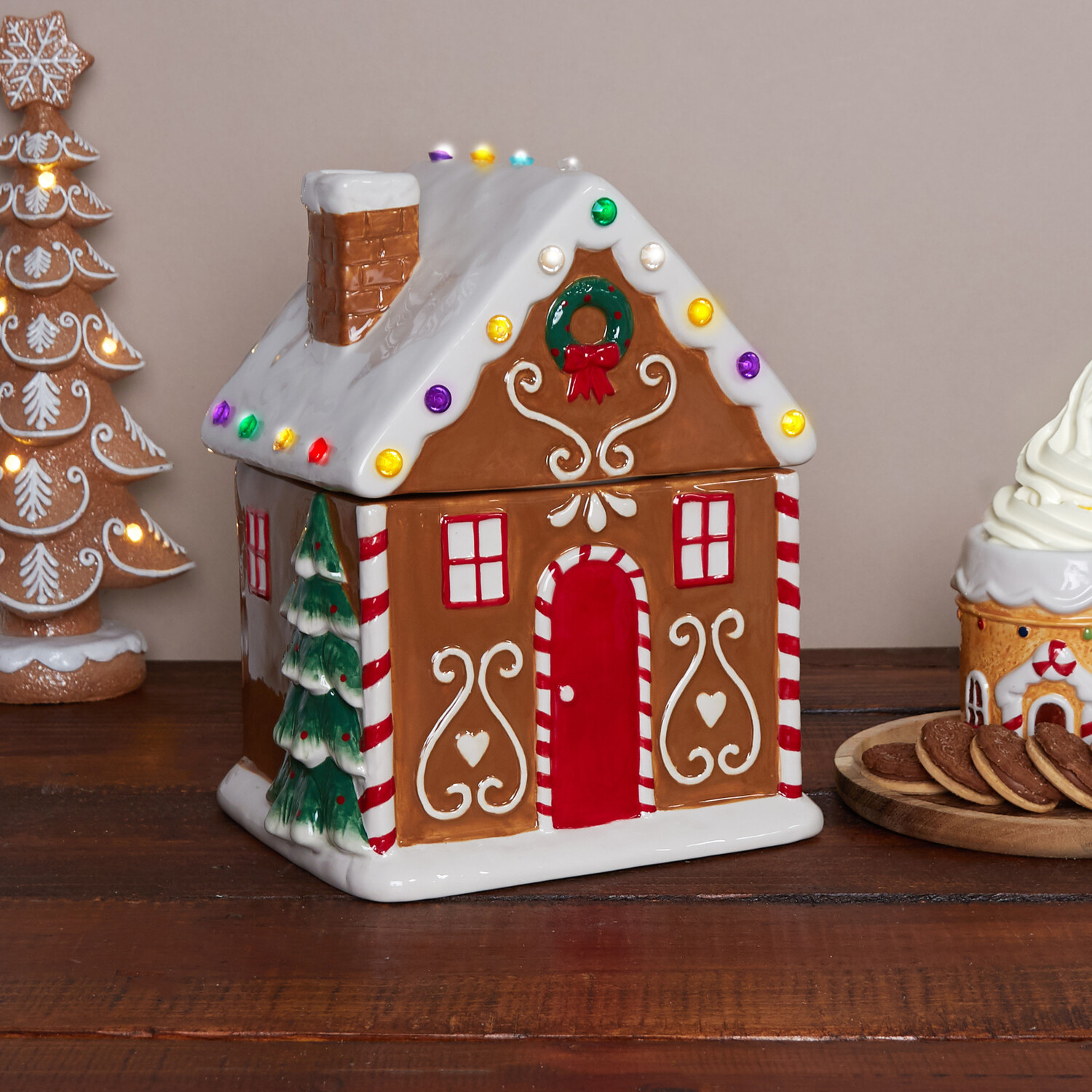 LED Gingerbread House Cookie Jar