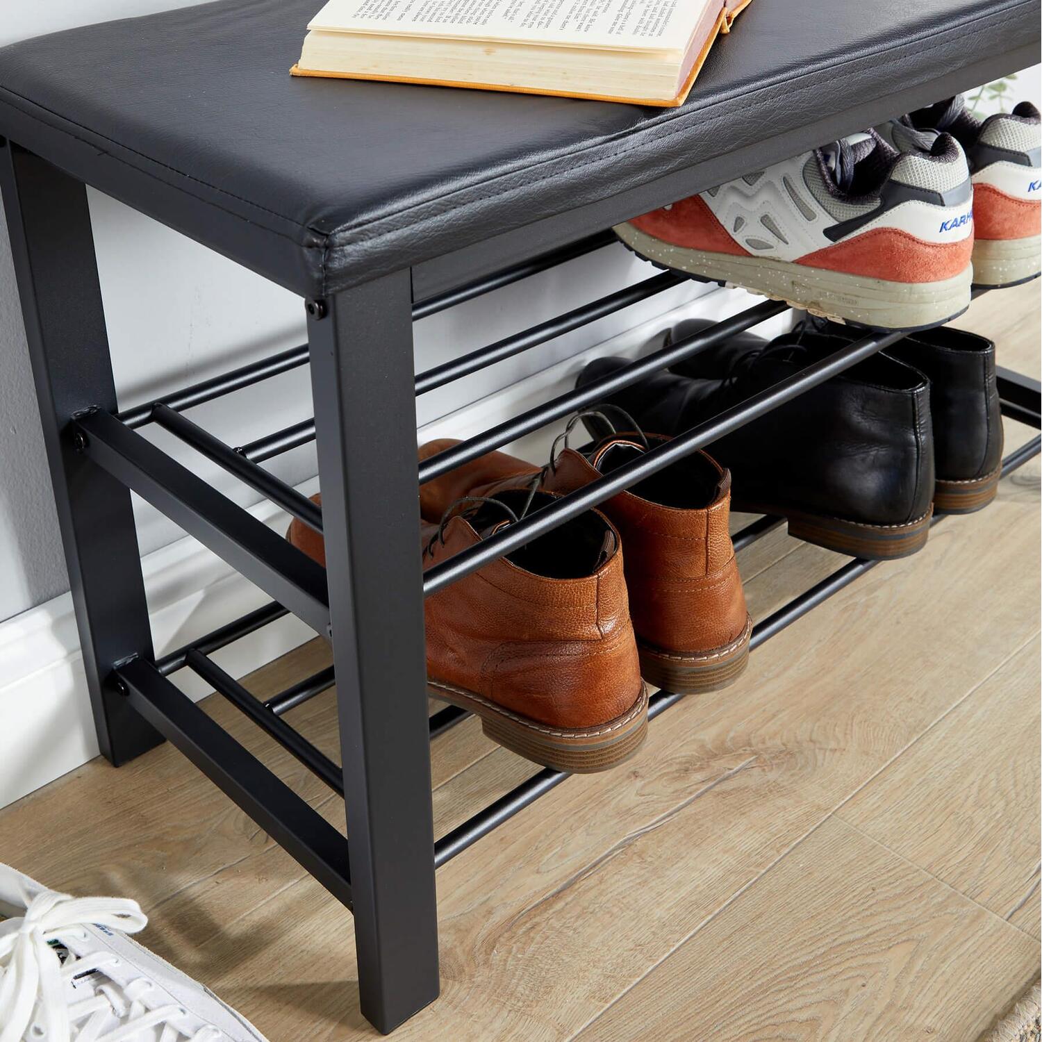 Home Source Sleaford Metal Frame Upholstered Shoe Bench