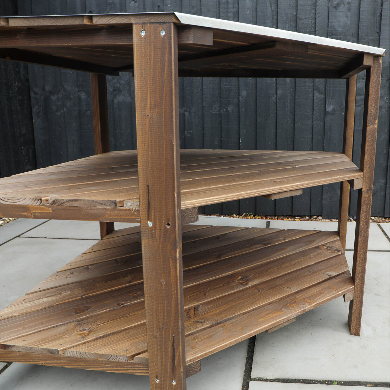 Outdoor Wooden Kitchen Corner Table Shelves Pressure Treated