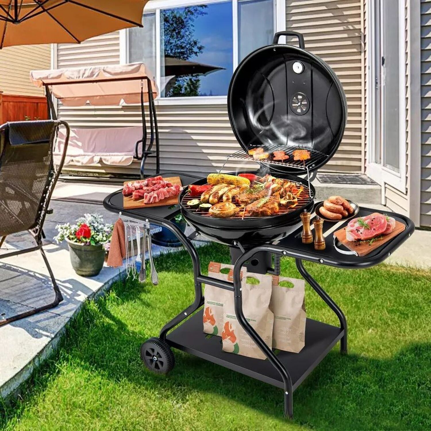 2 Layer Racks Outdoor Charcoal Grill Portable Barbecue