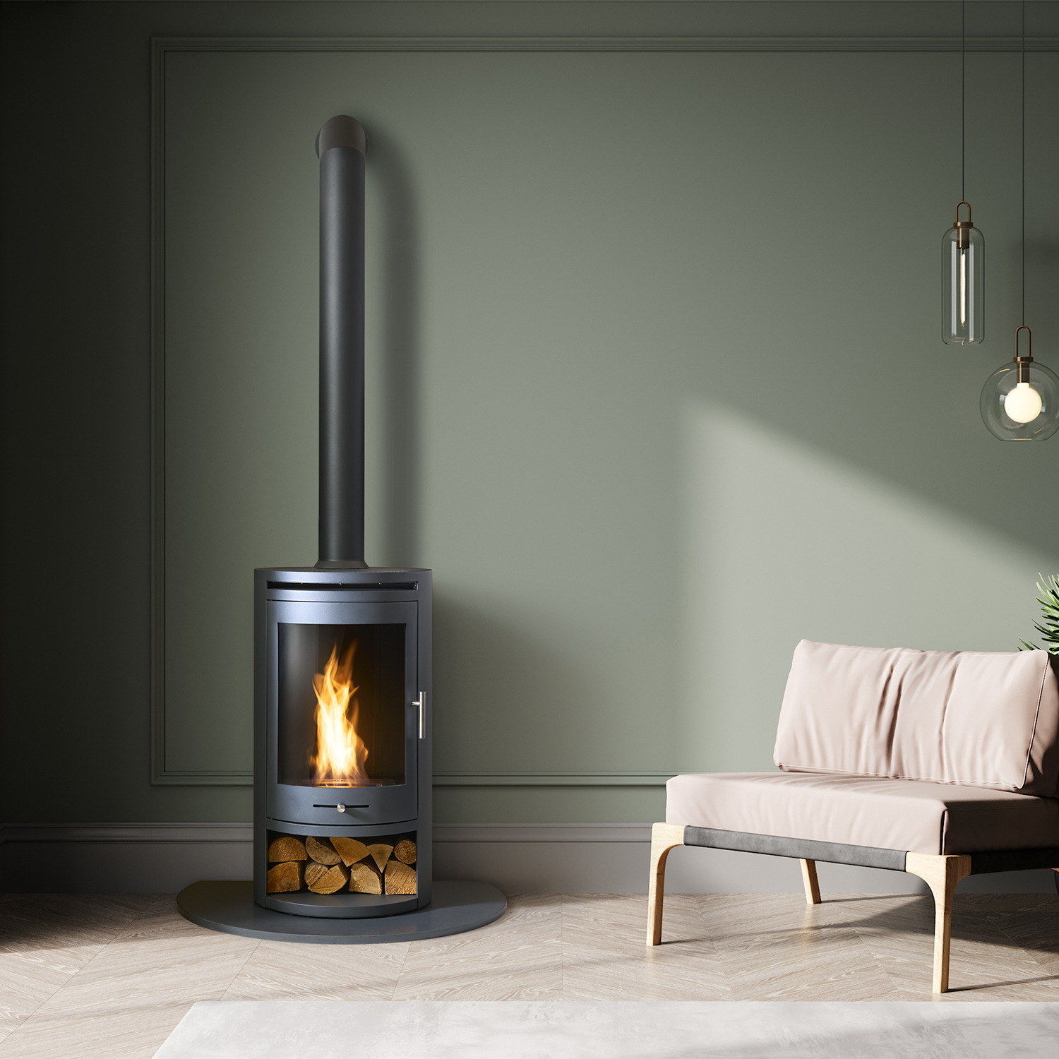 OKO Extra Tall Angled Decorative Metal Stove Pipe in Charcoal Grey