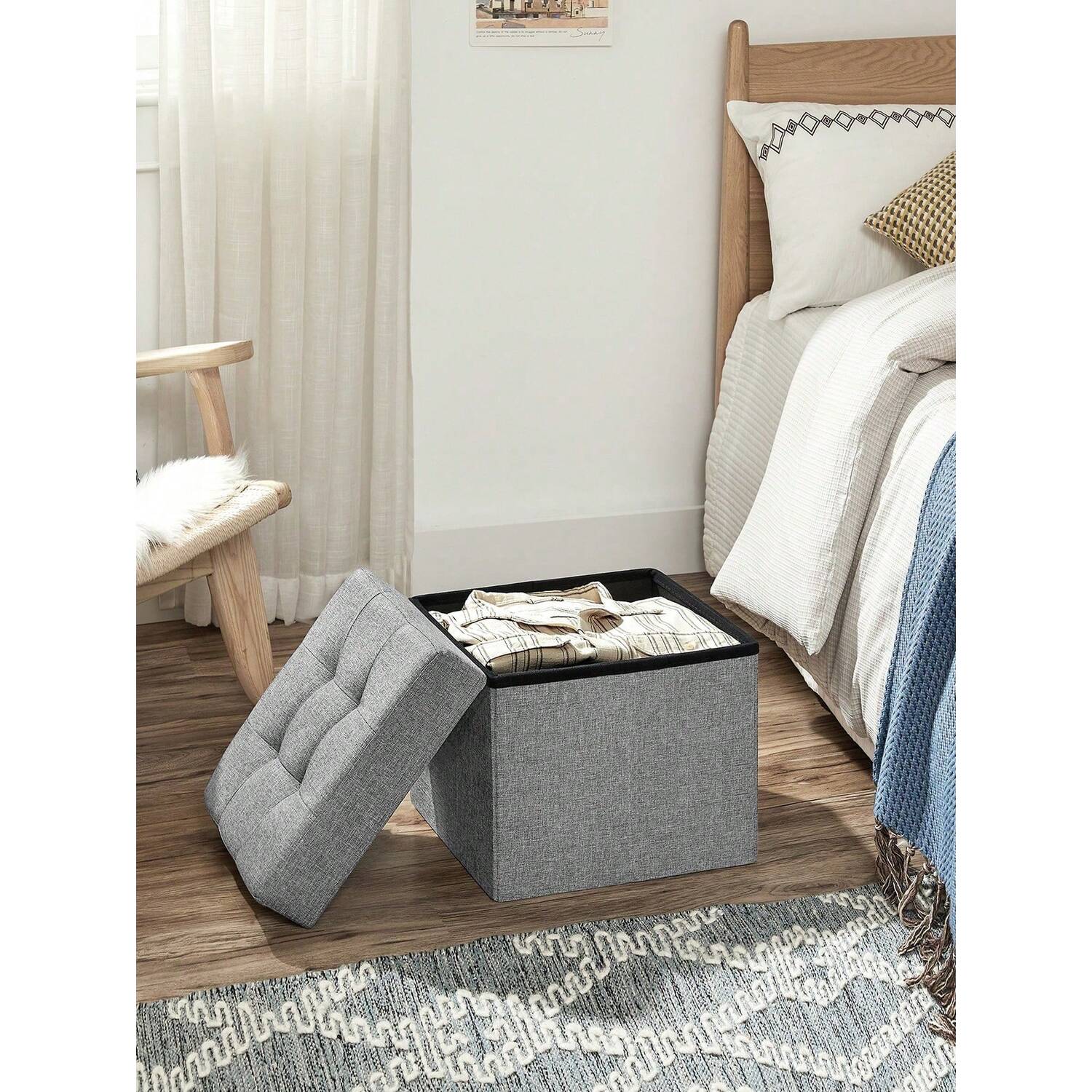 SONGMICS Elegant Storage Ottoman with Padded Seat