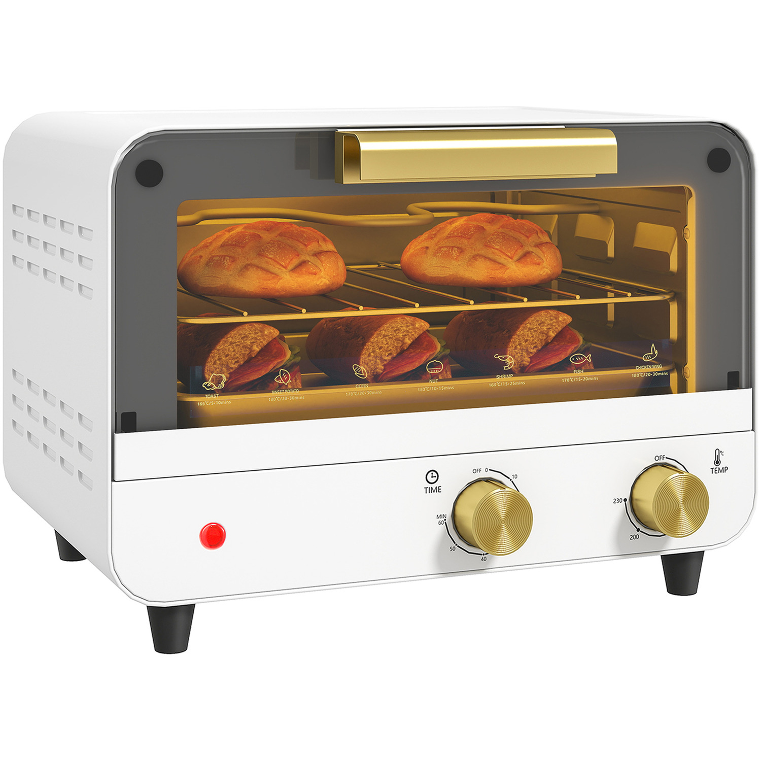 HOMCOM Small Toaster Oven 12L Mini Countertop Oven with Glass Door